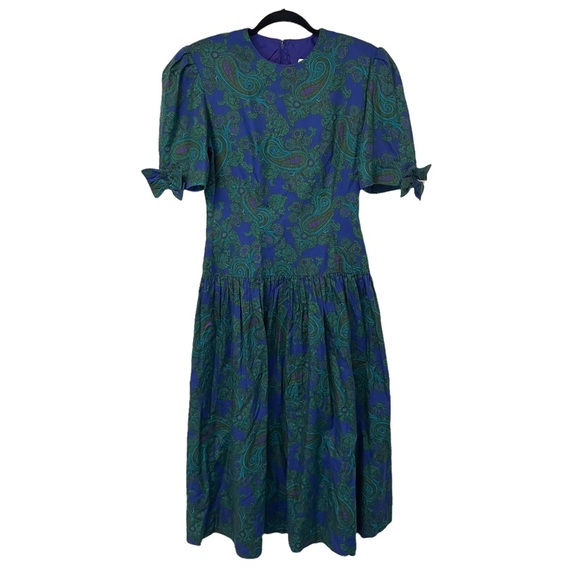 Vintage | Dresses | Vintage Sg Gilbert Blue Green Paisley 8s Drop Waist ...